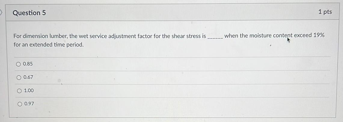 Solved For dimension lumber, the wet service adjustment | Chegg.com