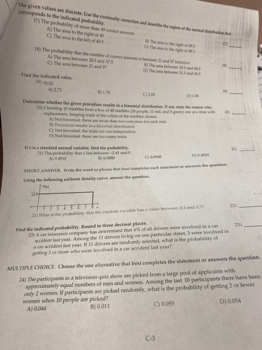 Solved The given values are discrete. Use the continuity | Chegg.com