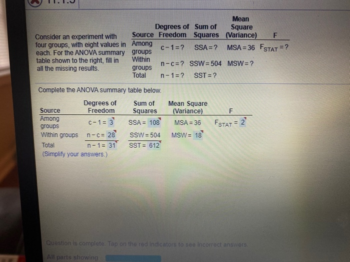 Solved Mean Degrees of Sum of Square Consider an experiment | Chegg.com