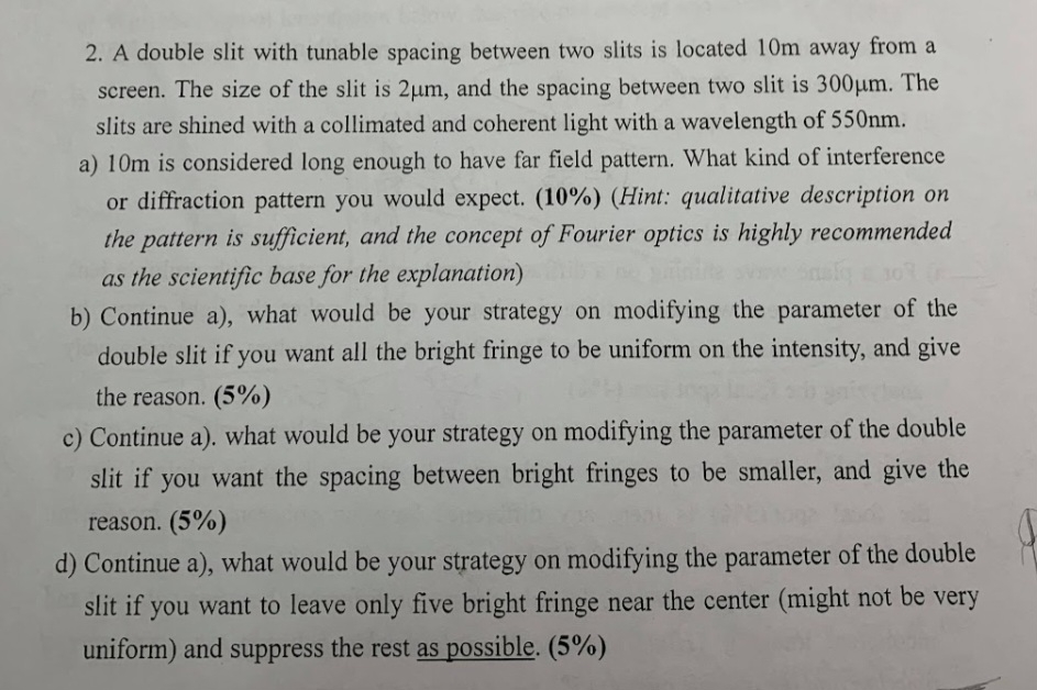 Solved A double slit with tunable spacing between two slits | Chegg.com