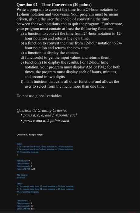 Solved Question 02 - Time Conversion (20 points) Write a | Chegg.com