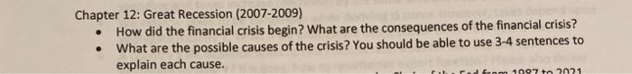 Solved Chapter 12: Great Recession (2007-2009) How did the | Chegg.com