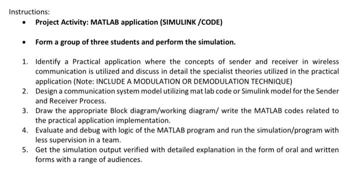 Solved Instructions: - Project Activity: MATLAB application | Chegg.com