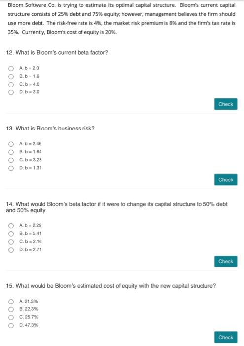 Bloom Software Co, is trying to estimate its optimal | Chegg.com