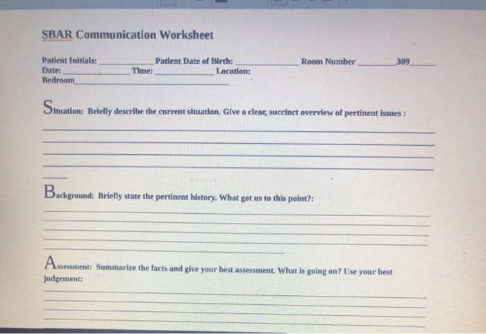 Solved SBAR Communication Worksheet Room Number Patient | Chegg.com