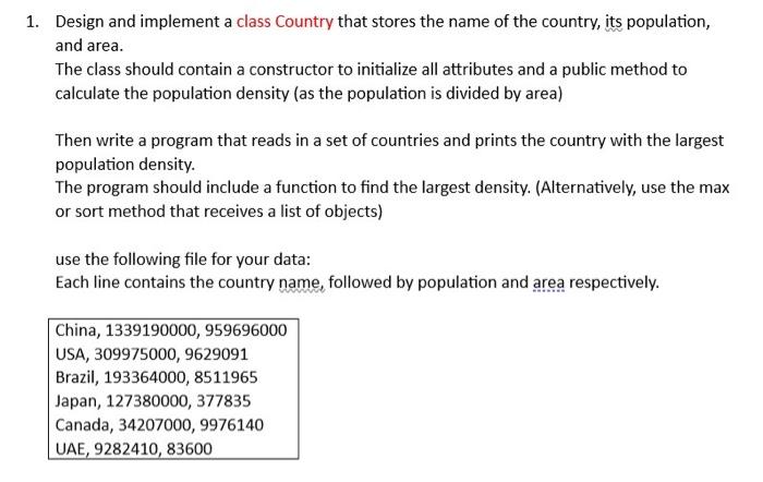 Solved Design and implement a class Country that stores the | Chegg.com