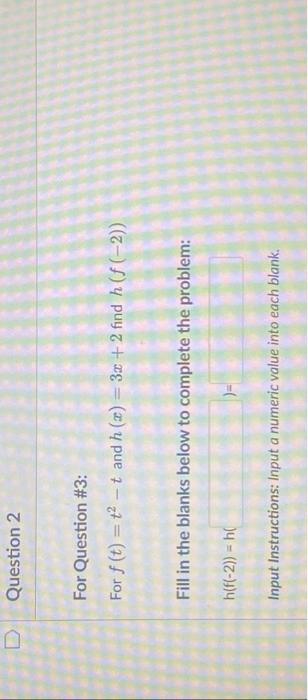 Solved For Question \#1 part 2: Evaluate g(f(3)) using the | Chegg.com