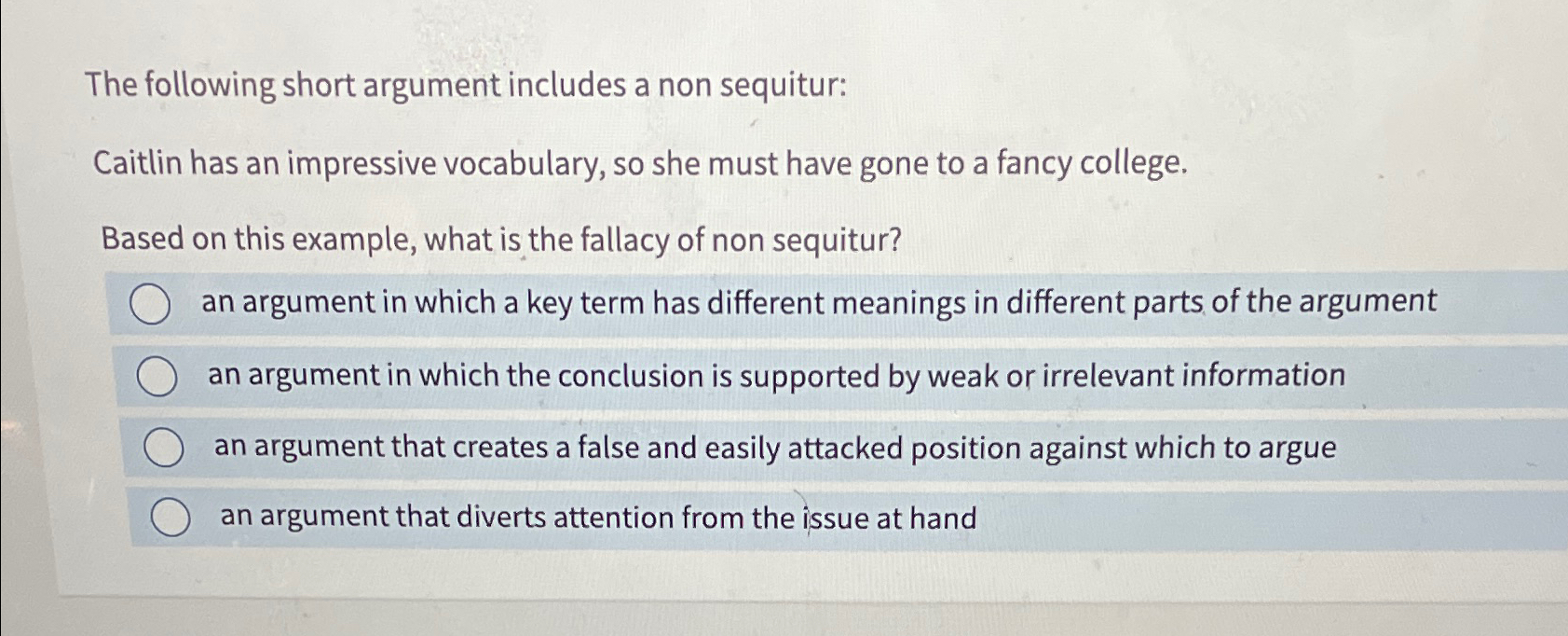 Solved The following short argument includes a non | Chegg.com