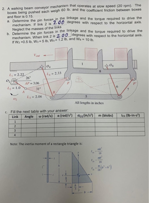 2. A walking beam conveyor mechanism that operates at | Chegg.com