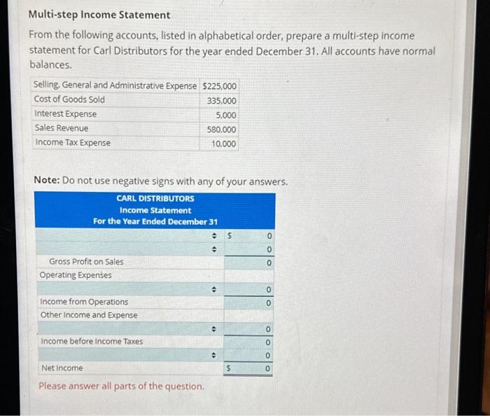 Solved Multi-step Income Statement From the following | Chegg.com