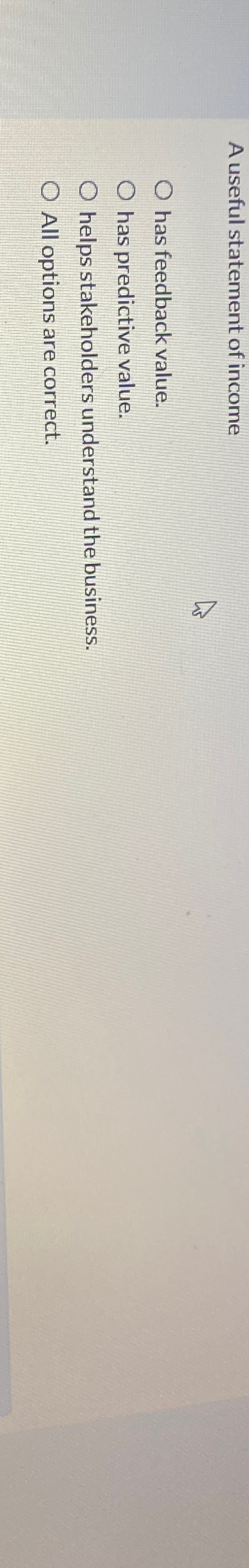 Solved A useful statement of incomehas feedback value.has | Chegg.com