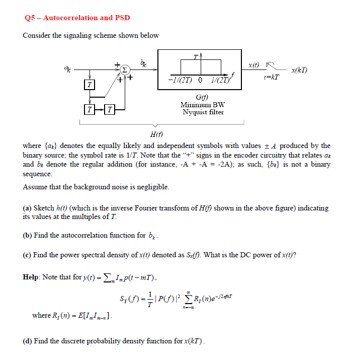 Q5 - ﻿Autocorrelation and PSDConsider the signaling | Chegg.com