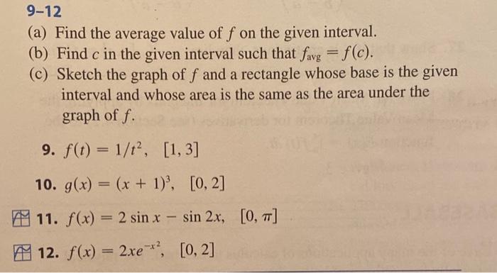 Solved 9-12 (a) Find the average value of f on the given | Chegg.com
