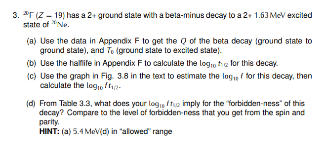 Solved ?20F(Z=19) ﻿has a 2+ ﻿ground state with a beta-minus | Chegg.com