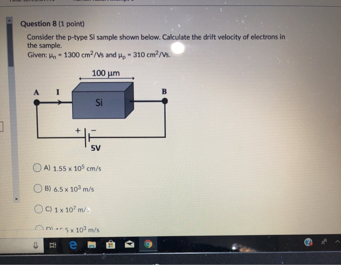 Solved Question 8 (1 point) Consider the p-type Si sample | Chegg.com
