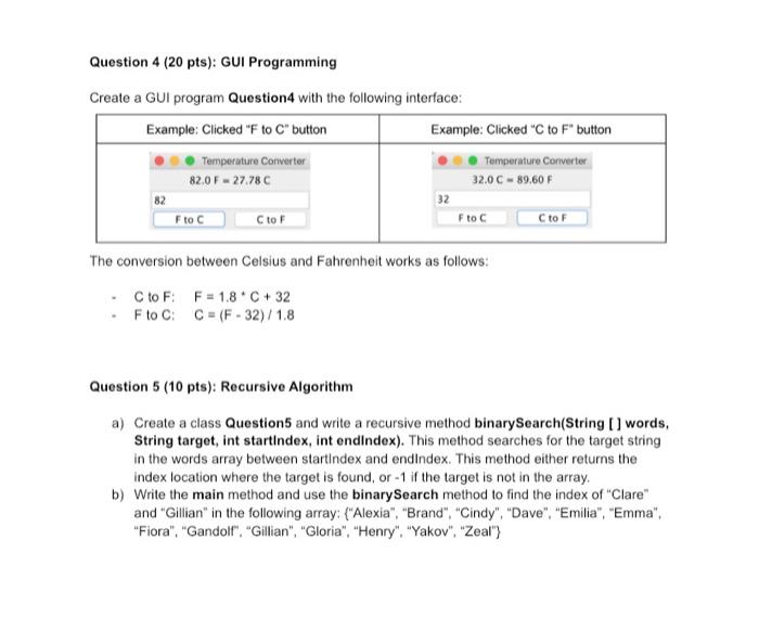 Solved Question 4 (20 pts): GUI Programming Create a GUI | Chegg.com