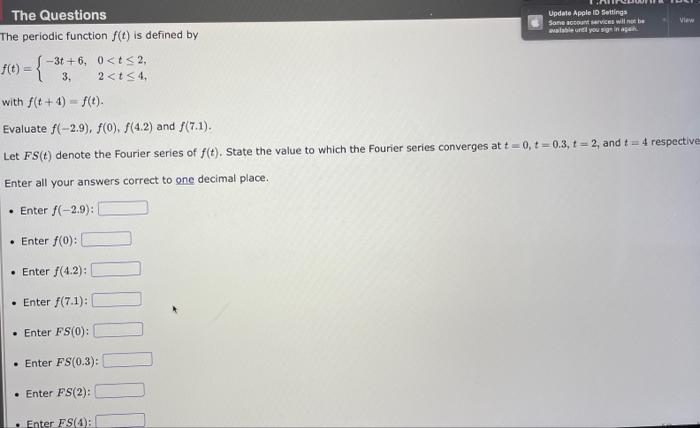 Solved The periodic function f(t) is defined by | Chegg.com