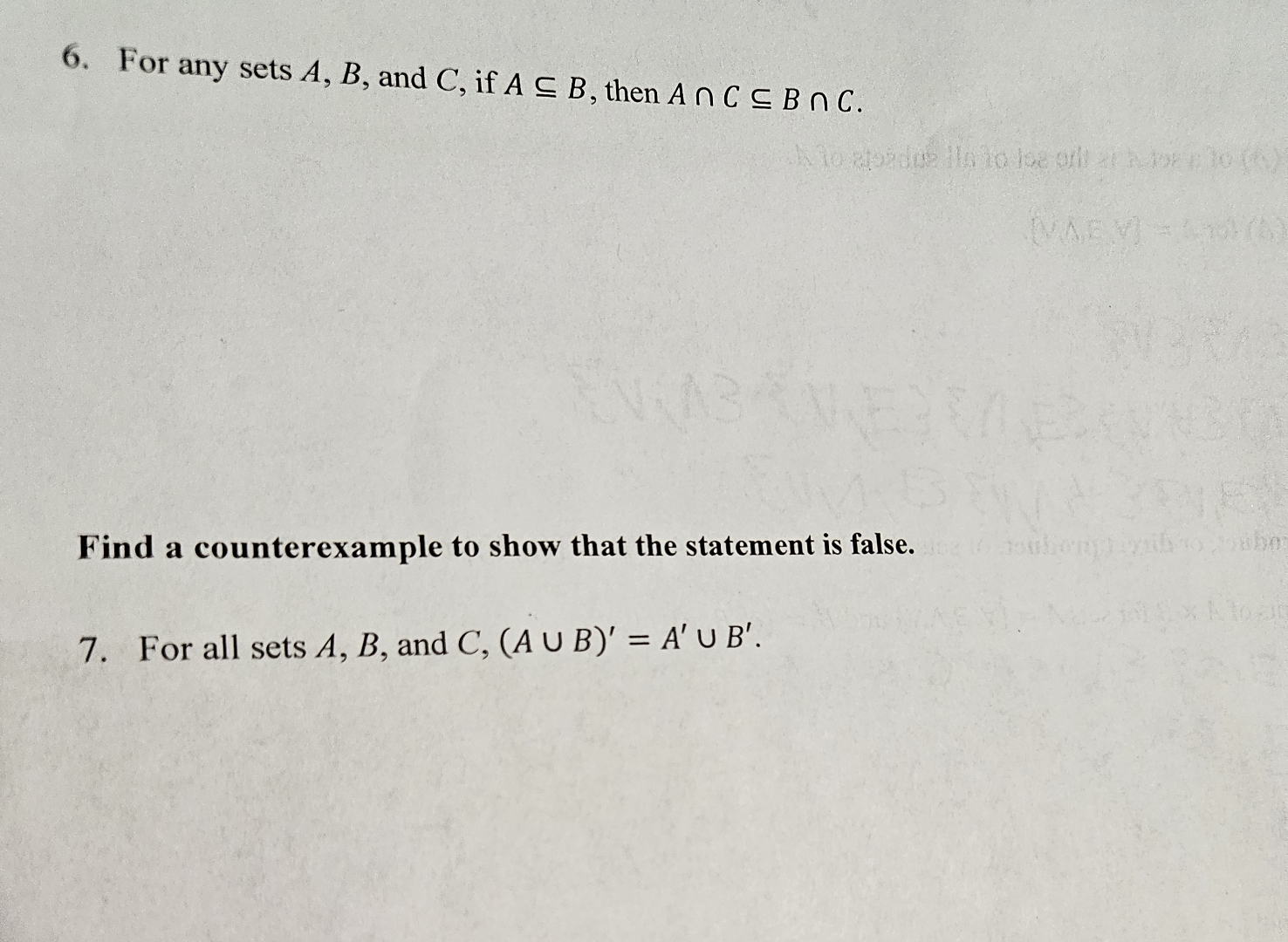 Solved For any sets A,B, ﻿and C, ﻿if AsubeB, then | Chegg.com