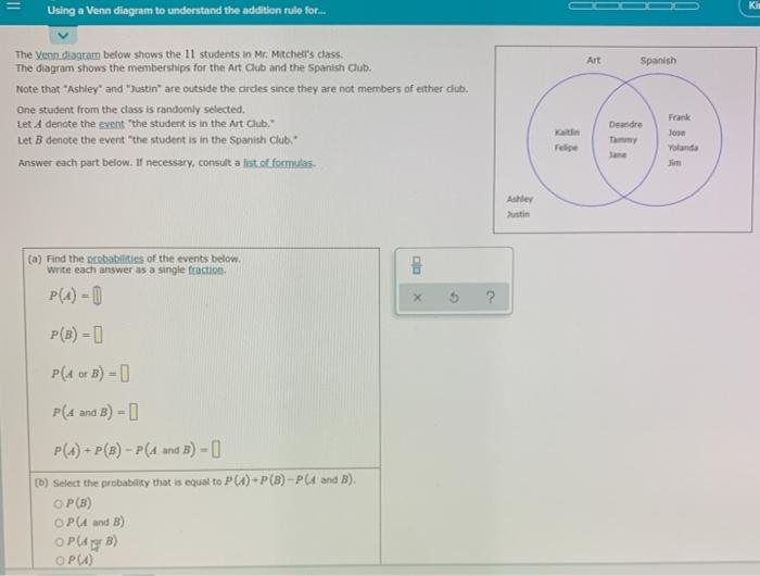 Solved Kil Using a Venn diagram to understand the addition | Chegg.com