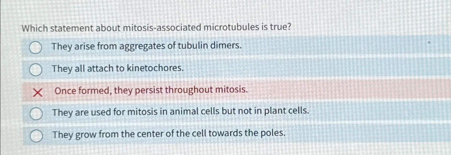 Solved Which statement about mitosis-associated microtubules | Chegg.com