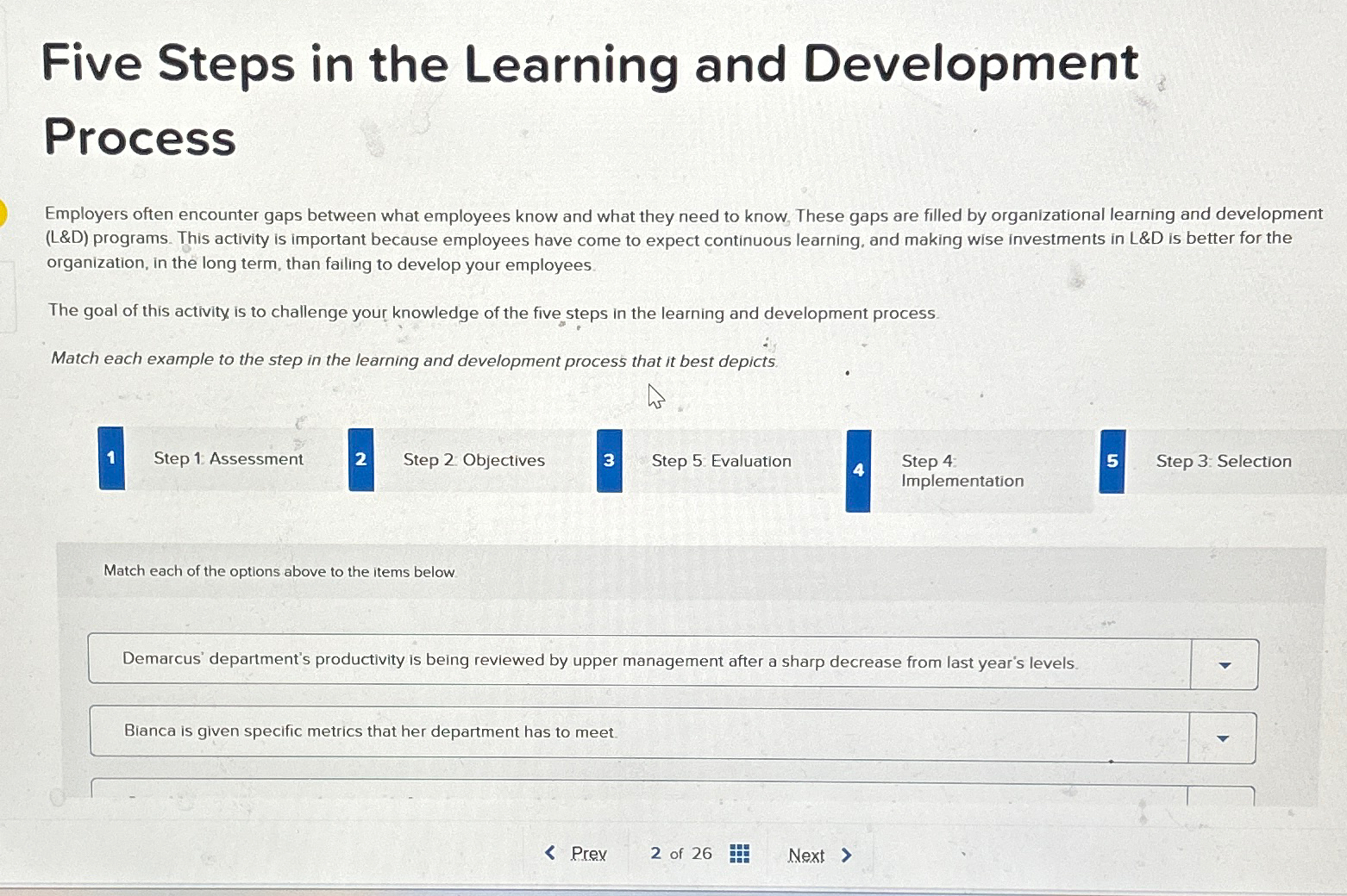 Solved Five Steps in the Learning and Development | Chegg.com