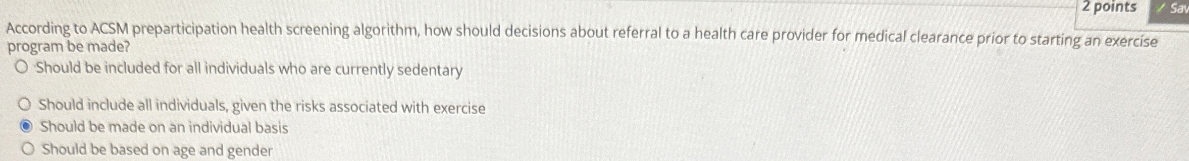 Solved According to ACSM preparticipation health screening | Chegg.com