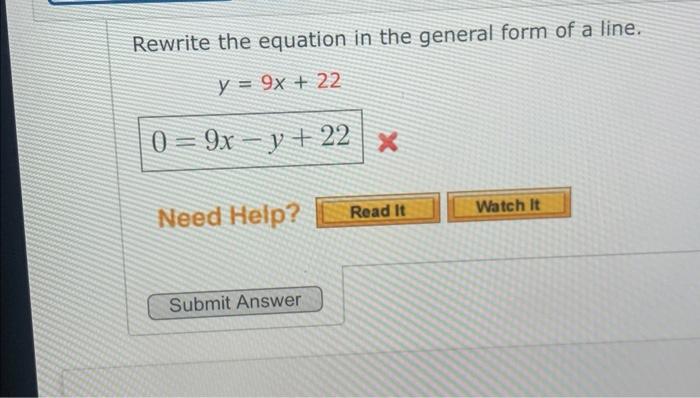 Solved Rewrite the equation in the general form of a line. | Chegg.com