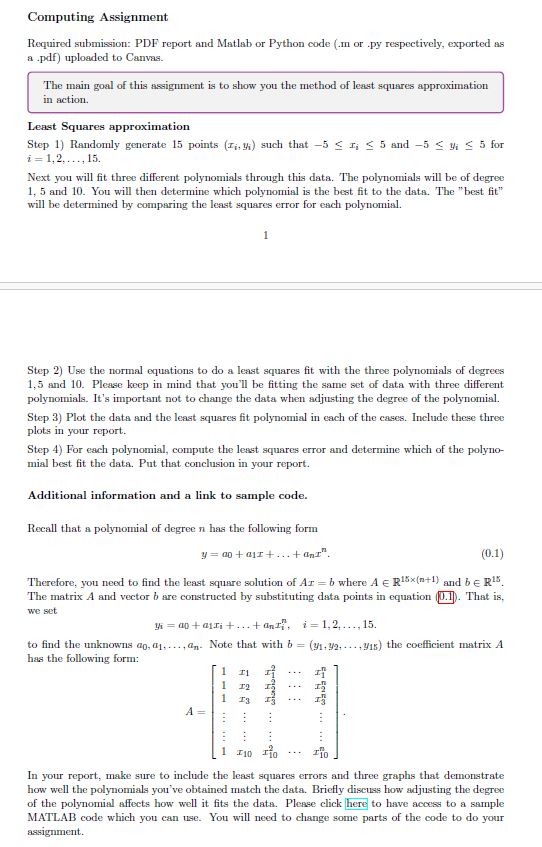 Solved Computing AssignmentRequired submission: PDF report | Chegg.com