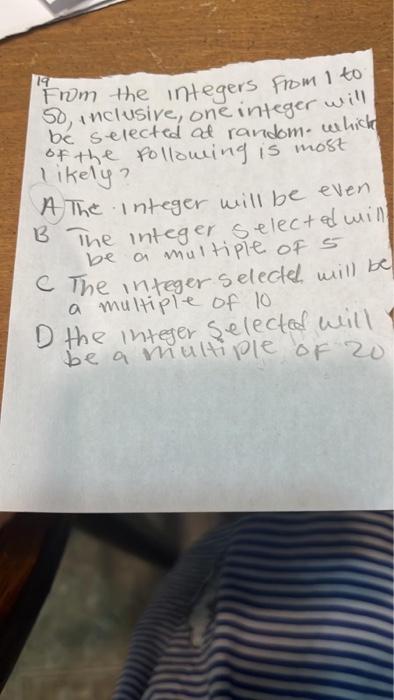 Solved From the integers from 1 to So, inclusive, one | Chegg.com