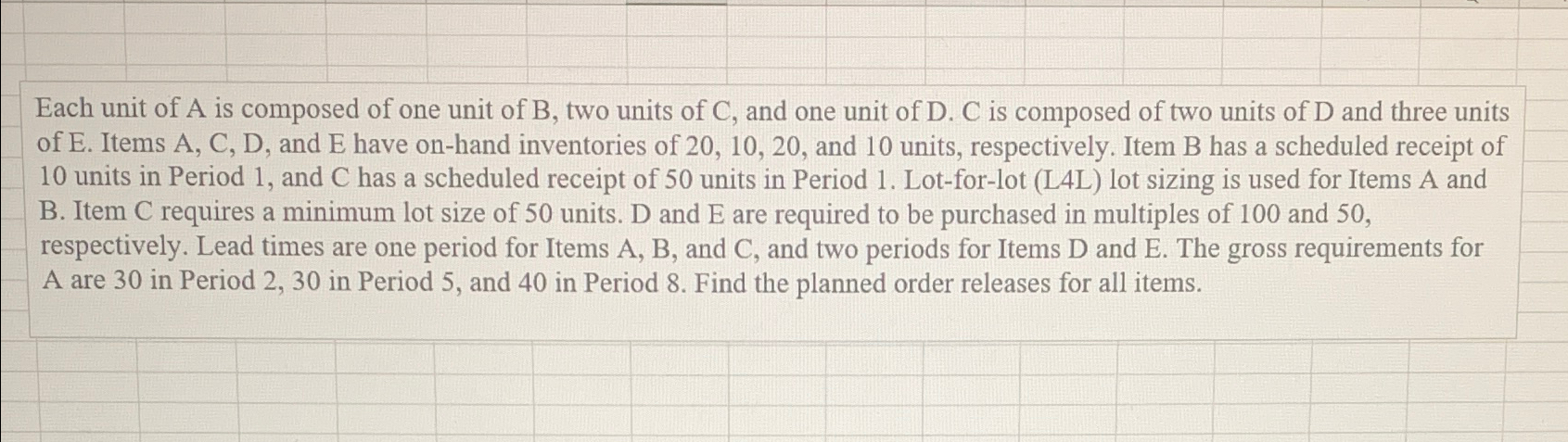 Solved Each unit of A is composed of one unit of B, ﻿two | Chegg.com