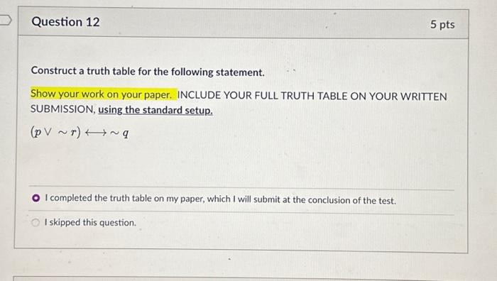 Solved Construct a truth table for the following statement. | Chegg.com