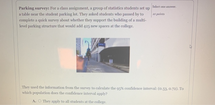 Solved Select one answer. Parking survey: For a class | Chegg.com
