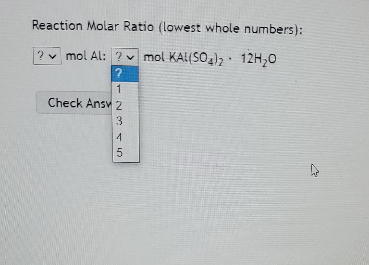 Reaction Molar Ratio (lowest whole numbers): mol Al: | Chegg.com