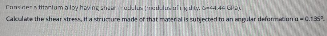 Solved Consider a titanium alloy having shear modulus | Chegg.com