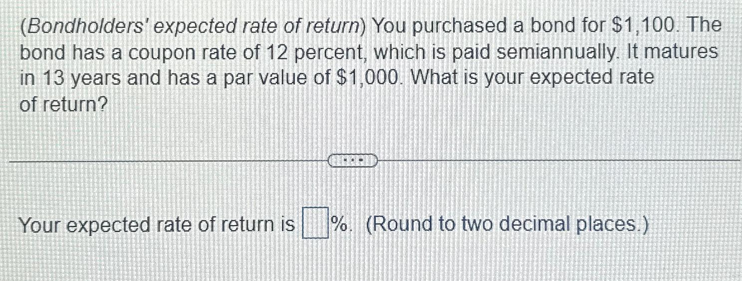 Solved (Bondholders' ﻿expected rate of return) ﻿You | Chegg.com