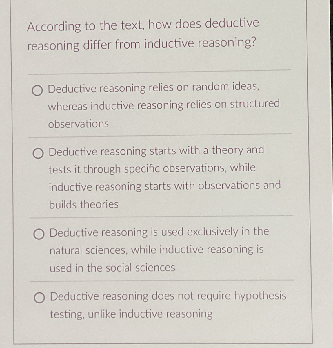 Solved According to the text, how does deductive reasoning | Chegg.com
