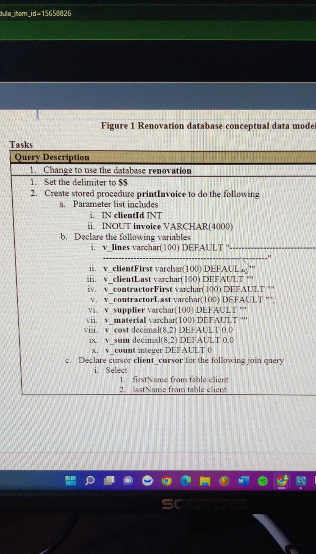 Solved dule_item_id=15658826 Figure 1 Renovation database | Chegg.com