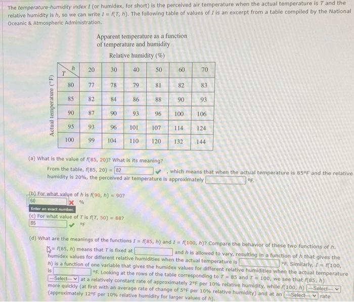 Solved The temperature-humidity index I (or humidex, for | Chegg.com