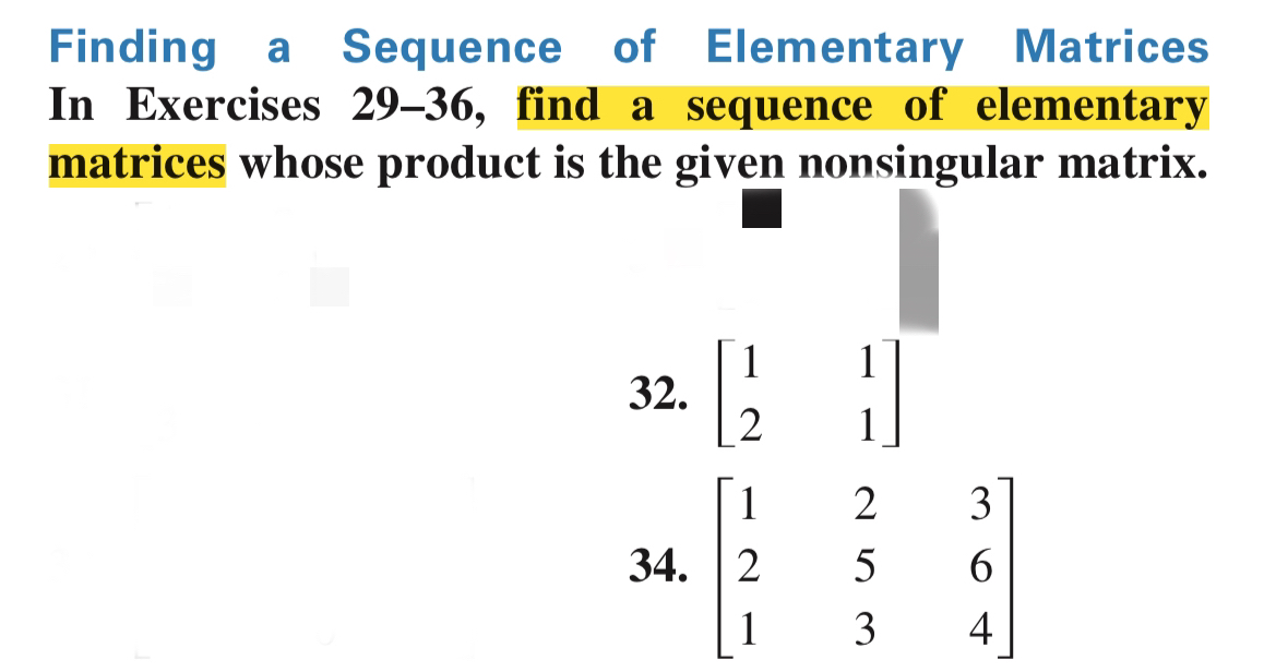 Finding a Sequence of Elementary Matrices In | Chegg.com