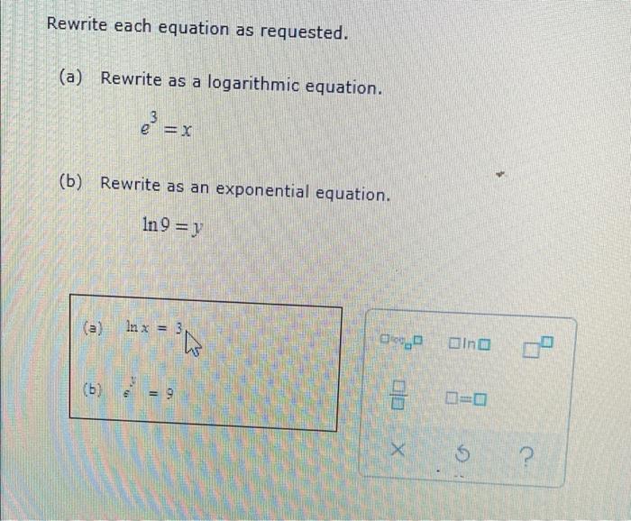Solved Rewrite each equation as requested. (a) Rewrite as a | Chegg.com