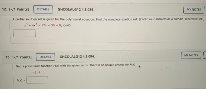 Solved DETAILS GHCOLALG12 4.4.022. [-/1 Points] Write a | Chegg.com