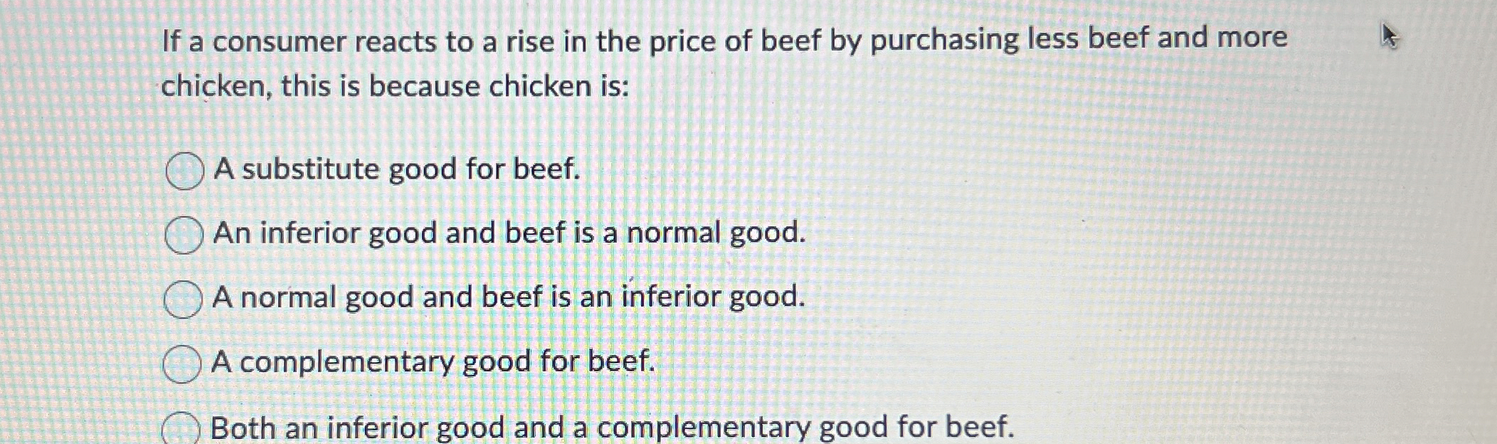 Solved If a consumer reacts to a rise in the price of beef | Chegg.com