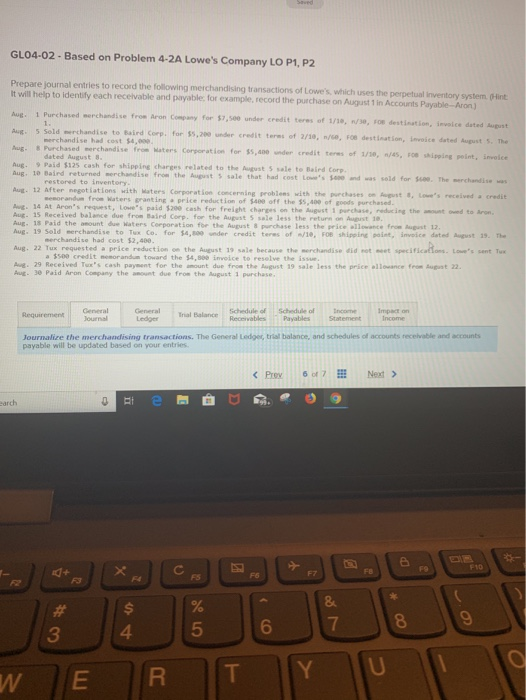 Solved Saved GL04-02- Based on Problem 4-2A Lowe's Company | Chegg.com