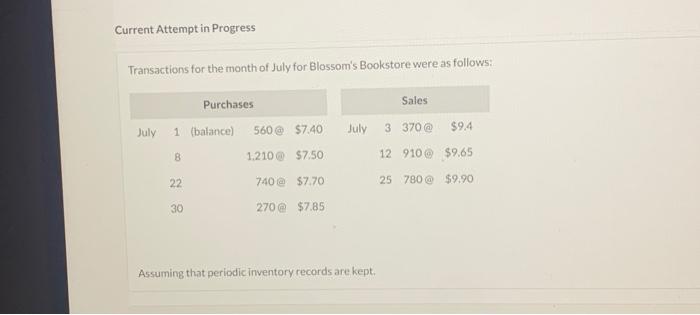 Solved Current Attempt in Progress Transactions for the | Chegg.com