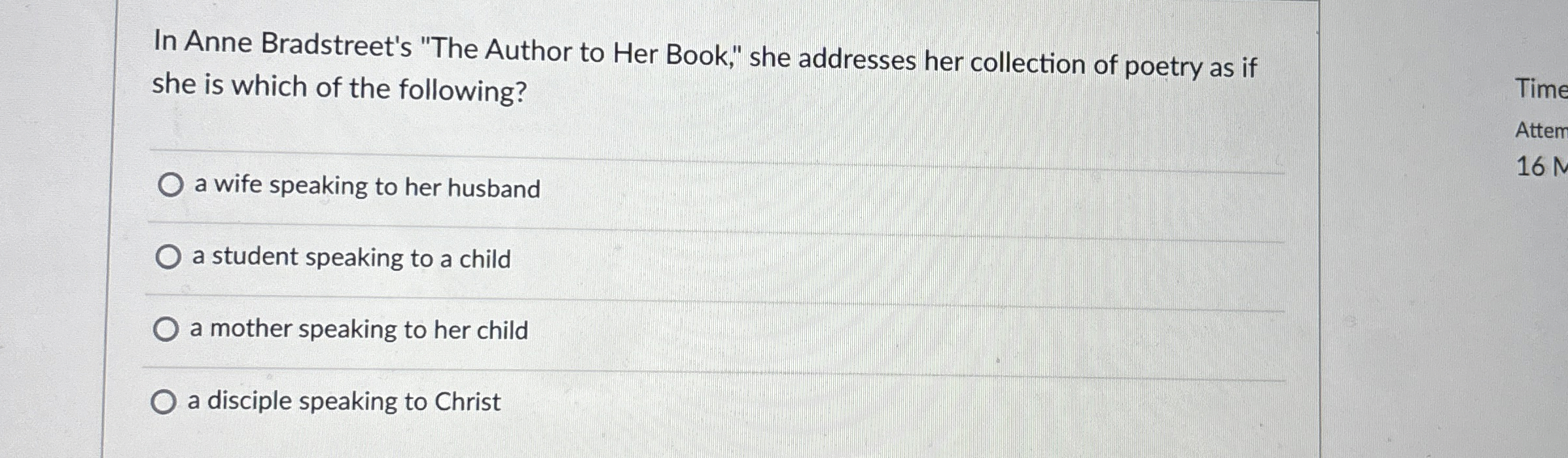 Solved In Anne Bradstreet's "The Author to Her Book," she | Chegg.com