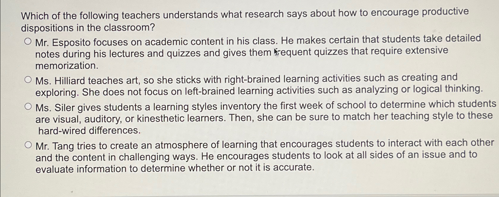 Solved Which of the following teachers understands what | Chegg.com