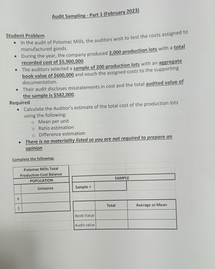 Solved Audit Sampling - ﻿Part 1 (February 2023)Student | Chegg.com