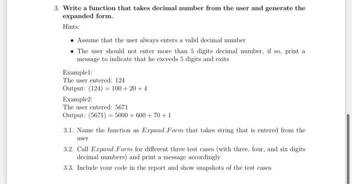 Solved 3. Write a function that takes decimal number from | Chegg.com