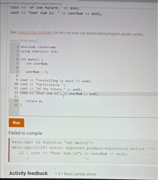 Solved GRCCCISSCSCSRuizSpring 2023/chapter/1/section/4 cout | Chegg.com