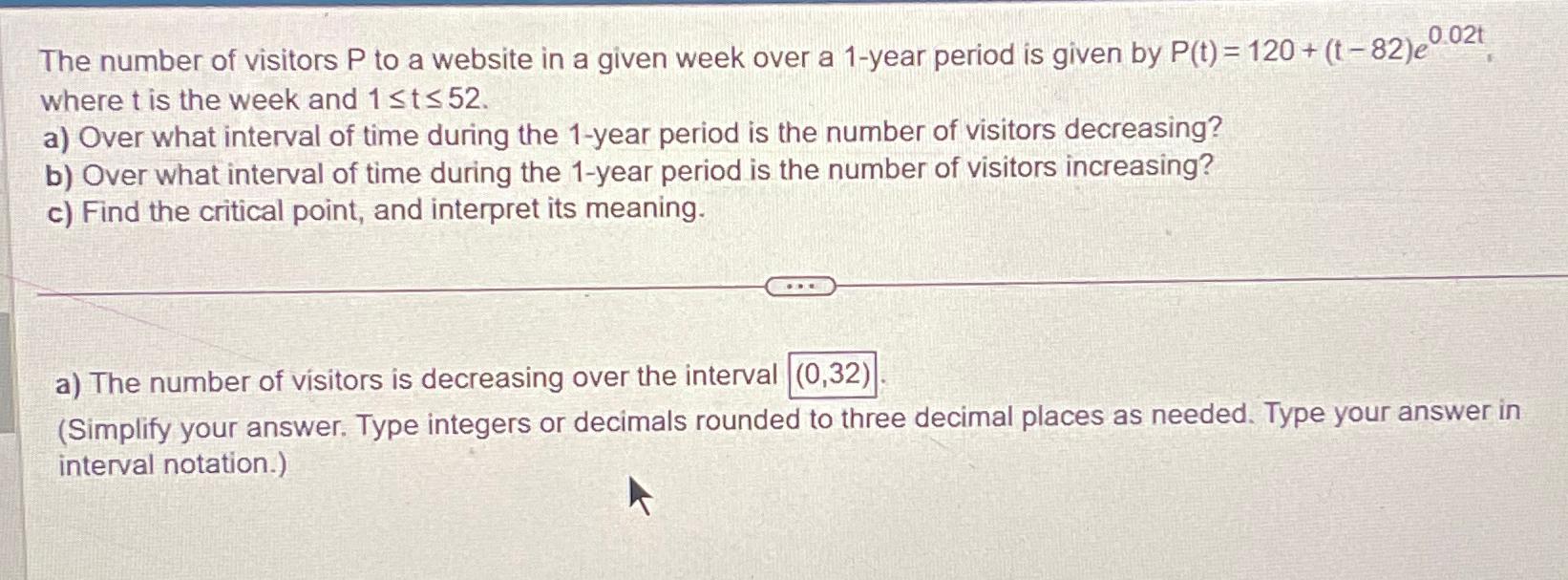 Solved The number of visitors P ﻿to a website in a given | Chegg.com